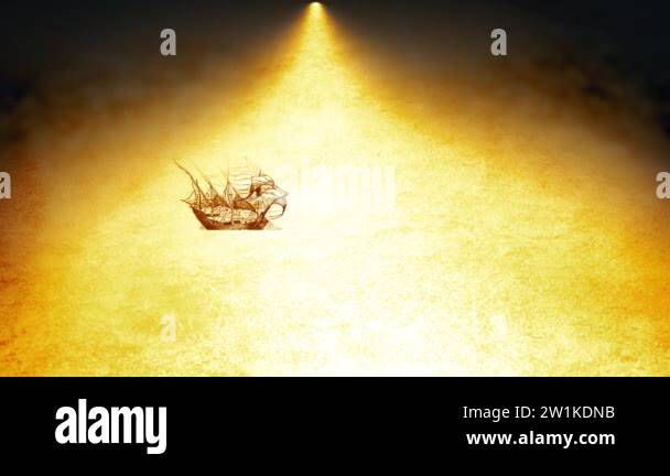 Cinematic Map Animation over old parchment - Animated Ship Crosses Sea ...