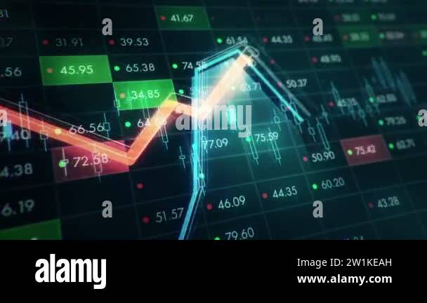 Abstract background with animation of growing charts and flowing ...