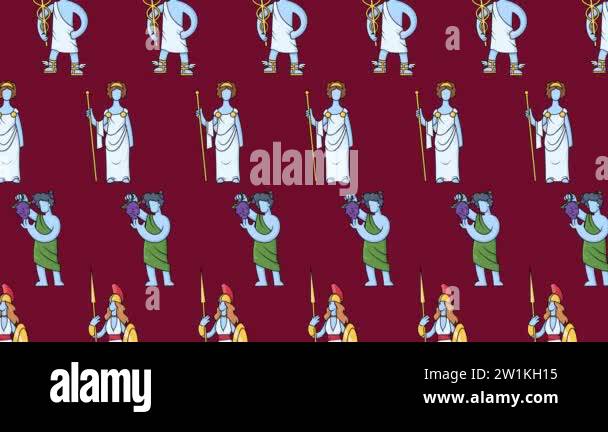 Seamless animated pattern of Ancient Greek gods on colorful background ...