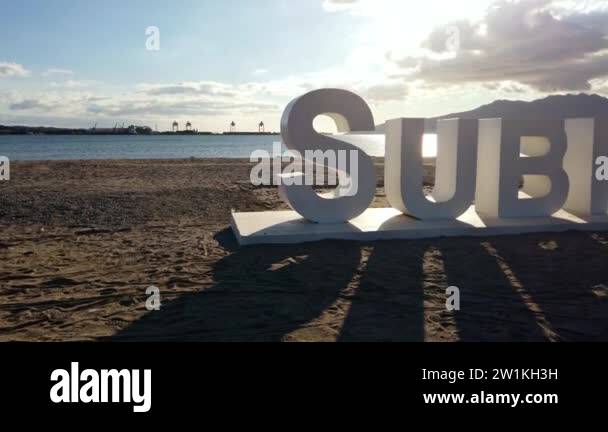 The famous Subic Bay sign landmark located on a small beach in the city ...
