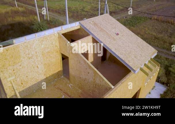 Construction of new and modern modular house. Walls made from composite ...