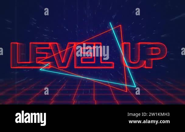 Animation of the words Level Up written in red capital letters on blue ...