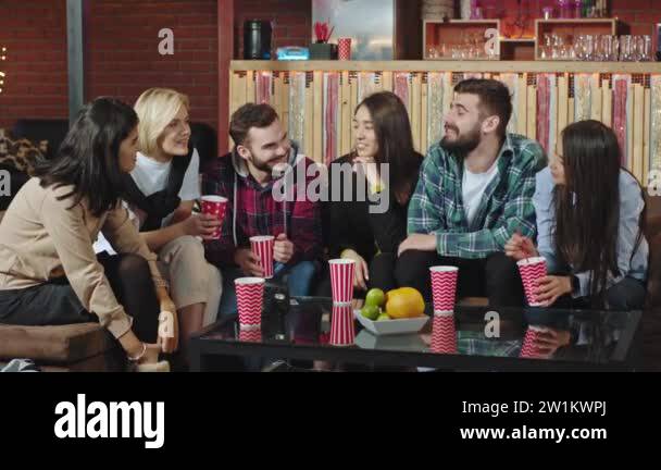 Young office very attractive workers have a have a team building ...