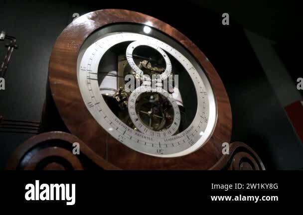 Vintage floor clock in Museum. Action. Old large clock with beautiful ...