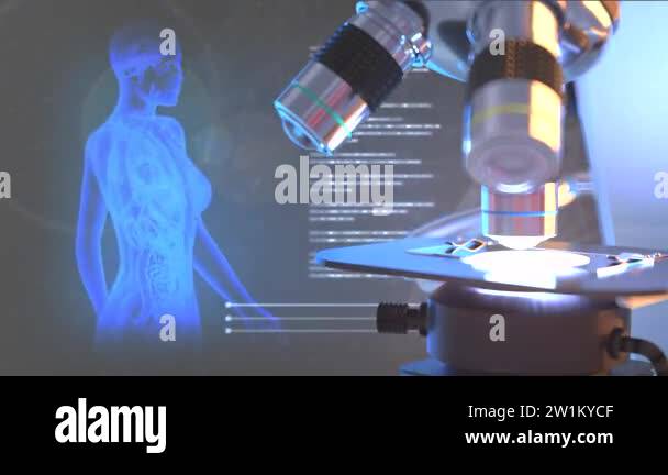 Medical concept with scientific microscope on creative blue background ...