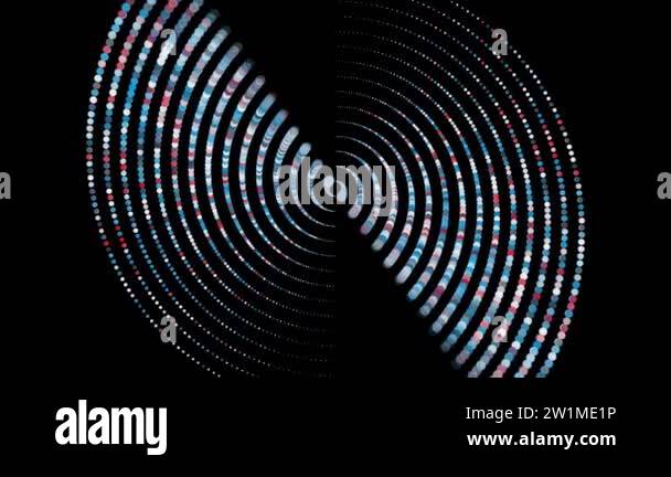 Abstract rows of small circles rotating fast and becoming giant 3D ...