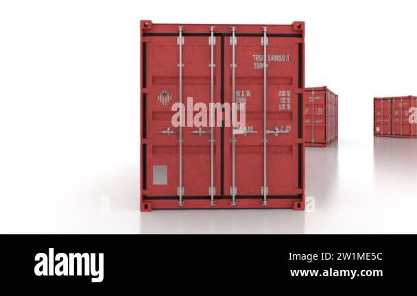 seamless move thru shipping containers with doors opening on white ...