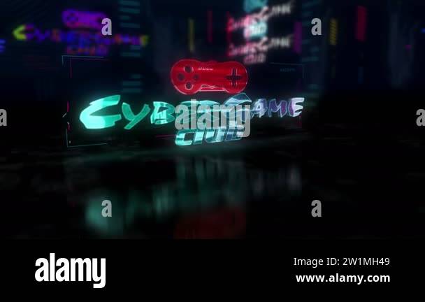 Cyber game club futuristic cyberpunk style animation. Abstract modern city 3d rendering with ...