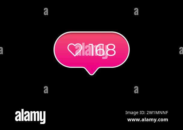 Red round outlined likes counter going from 1 to 1000. Additional white ...