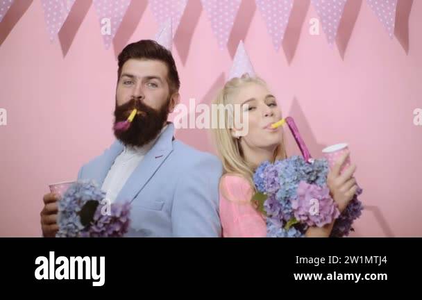 Party celebration. Friends with drinks celebrating birthday. Brightfull ...