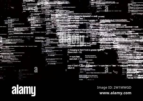 White scrolling lines of programming language on black background ... White scrolling lines of programming language on black background ...