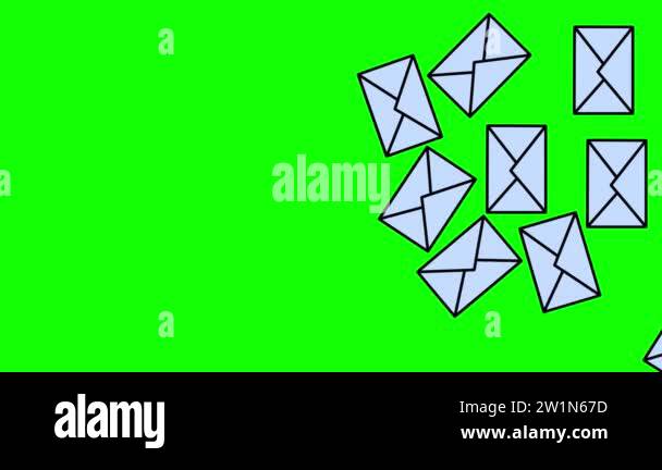 2D Vertical animation of envelope email icons falling on green screen ...