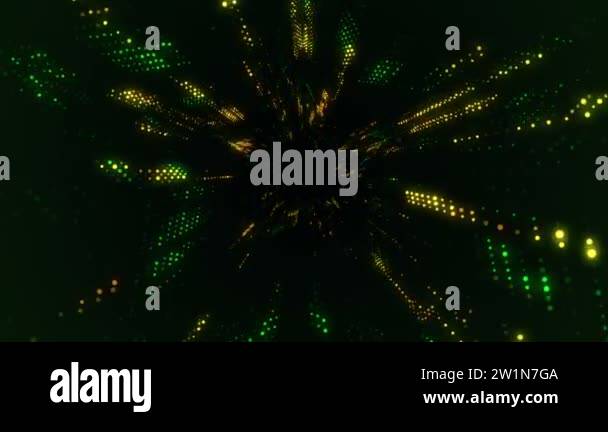 Animation of flying into digital technologic tunnel from glowing and ...