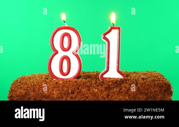 Cake with the number 81 lighted candle. Chroma key. Green Screen ...