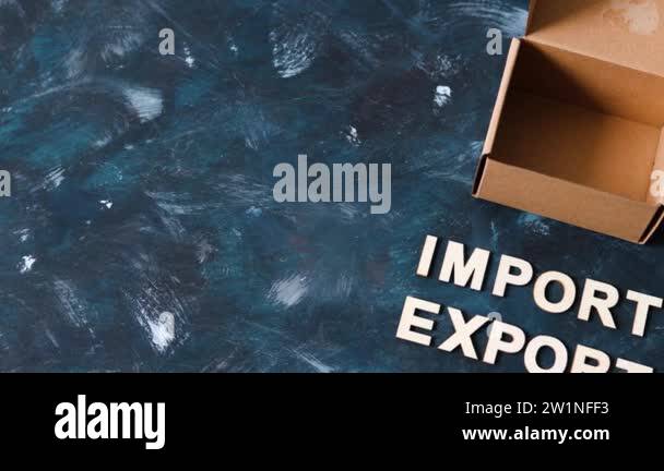 Import Export text next to open parcel box, global business concept ...