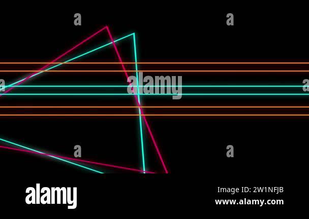 Animation of flickering neon outlines of geometric shapes, triangles ...