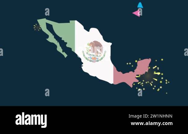 mexico celebration animation with mexican flag in map Stock Video ...