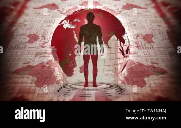 Man and Earth. Medical hologram loop animation. Human virtual body ...