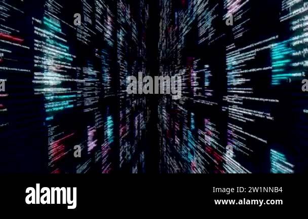 Black screen with programming language code running with glitch effect ... Black screen with programming language code running with glitch effect ...