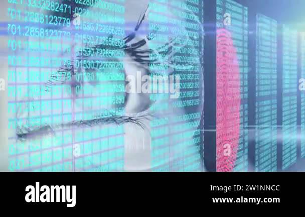Animation Of Woman Blinking Eye Scope Scanning And Digital Interface
