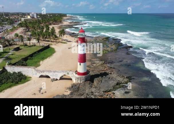 Coastal lighthouse on the beach, Salvador, Bahia, Brazil. Coastal ...