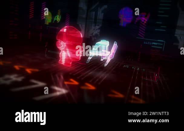 Artificial intelligence futuristic cyberpunk style illustration. Abstract modern cyber city 3d ...