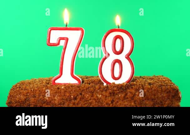 Cake with the number 78 lighted candle. Chroma key. Green Screen ...