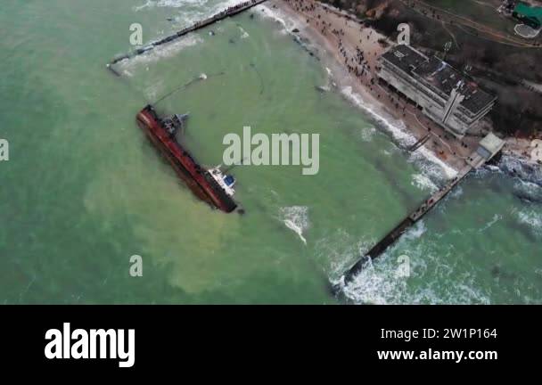 Odessa, Ukraine, November 22, 2019: Shipwreck. The ship crashed near ...