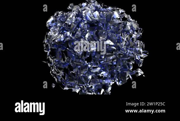 Blast of ice block on a black background. Fractures and small pieces of ...
