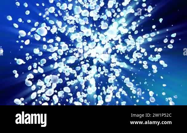 Abstract Particle Explosion Blue Shards Flying And Expanding From Sphere Nuclear Science