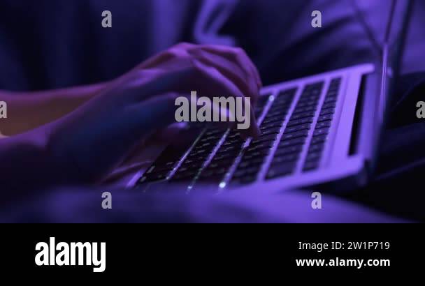 Child typing text message on keyboard. Close up view children's fingers ...