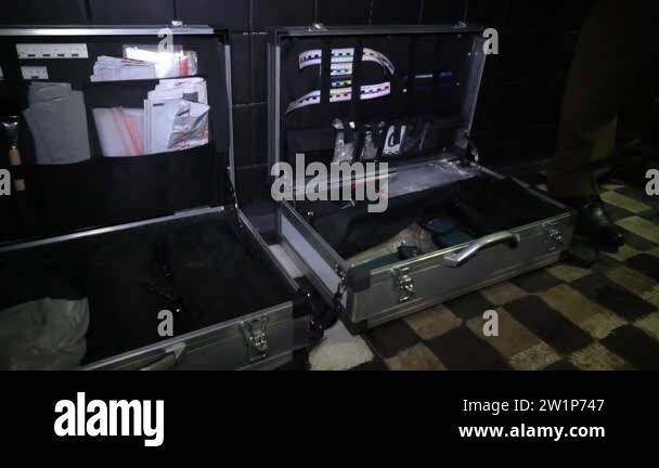 Forensic Tools. Part of a crime scene site at night collection ...