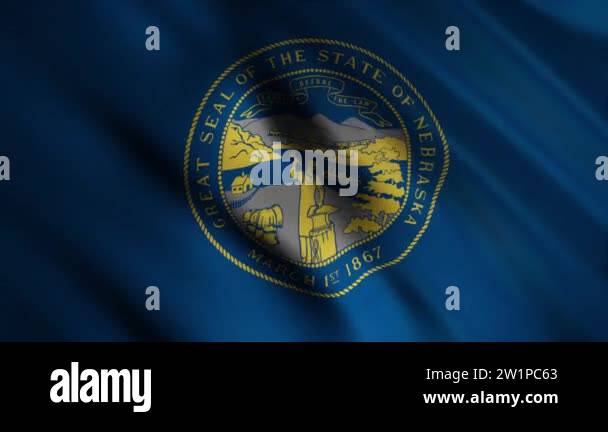 Close-up of waving Nebraska flag. Animation. Patriotic background with ...