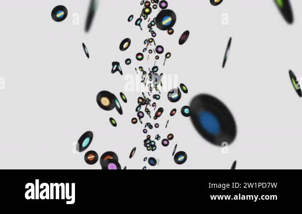 Flying many vinyl records on white background. Old technology. Retro ...