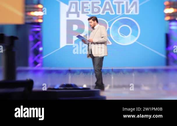 Male man TV presenter in a TV studio. TV presenter. TV host Stock Video ...