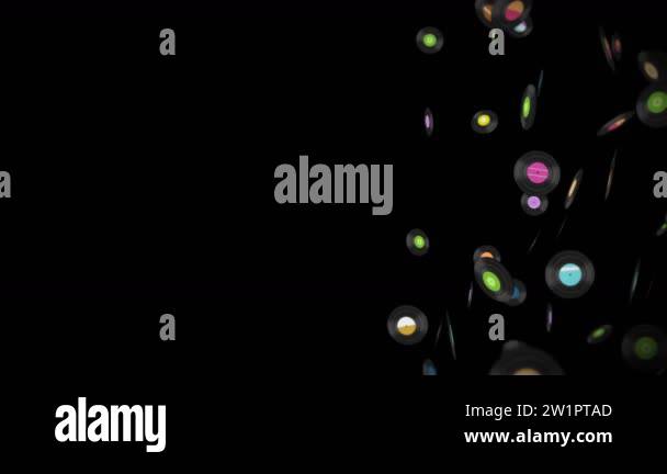Flying many vinyl records on black background. Old technology. Retro ...