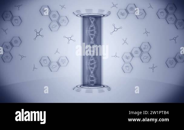 DNA helix molecule loop animation. DNA chromosome concept. Hologram elements of digital ...