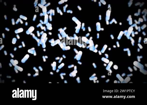 Flying many medical capsules on black background. Medicine and ...