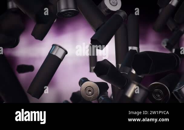 Animation falling of bullets different calibers on dark and blurred ...