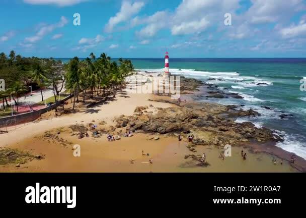 Seascape of Farol de Itapua, lighthouse scene in Salvador, Bahia ...