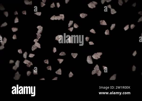 Flying many rock stone on black background. Broken splash explosion ...