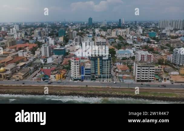 drone zooming out above colombo sri lanka panorama aerial view of asian ...