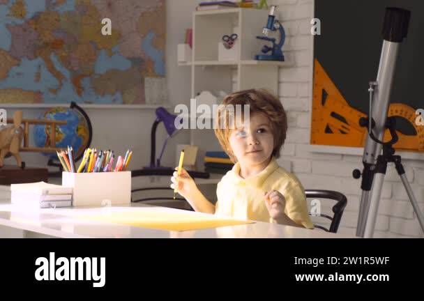 Home schooling. Child home studying and home education. Pupil learning ...