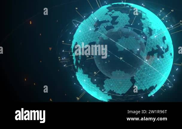 Abstract 3D rotating globe with continents. Triangular mesh of ...