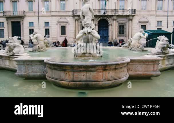 Famous monumental sculpture fountain of Moro in Navona square rome,4k ...