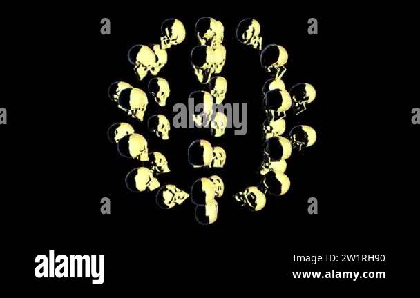 Multiple human skulls facing each other in golden and black colour 3D ...