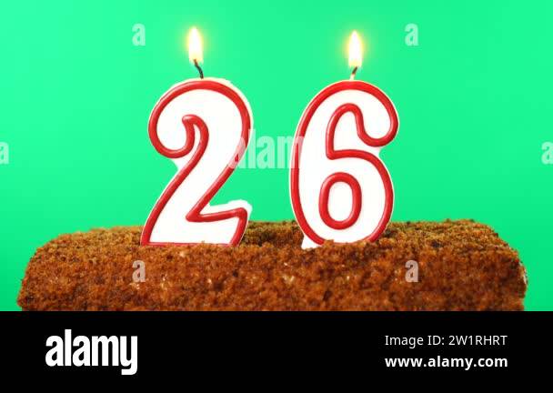Cake with the number 26 lighted candle. Chroma key. Green Screen ...