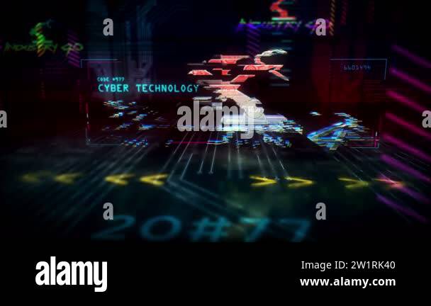 Industry 4.0 hologram and neon. Futuristic cyberpunk style animation ...