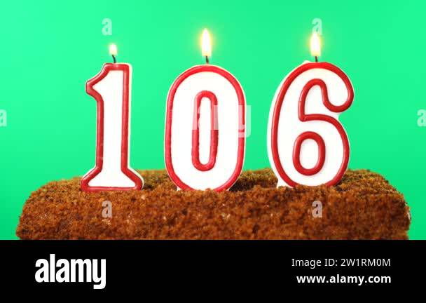 Cake with the number 106 lighted candle. Chroma key. Green Screen ...