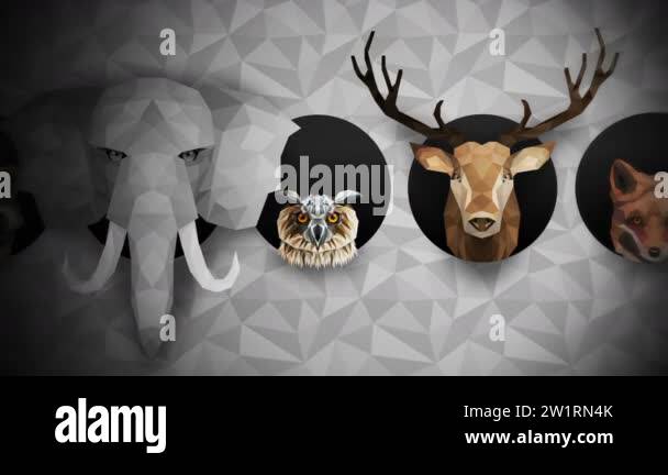 Collection of different animals. Zoo symbol. Low polygon icons. Lion ...